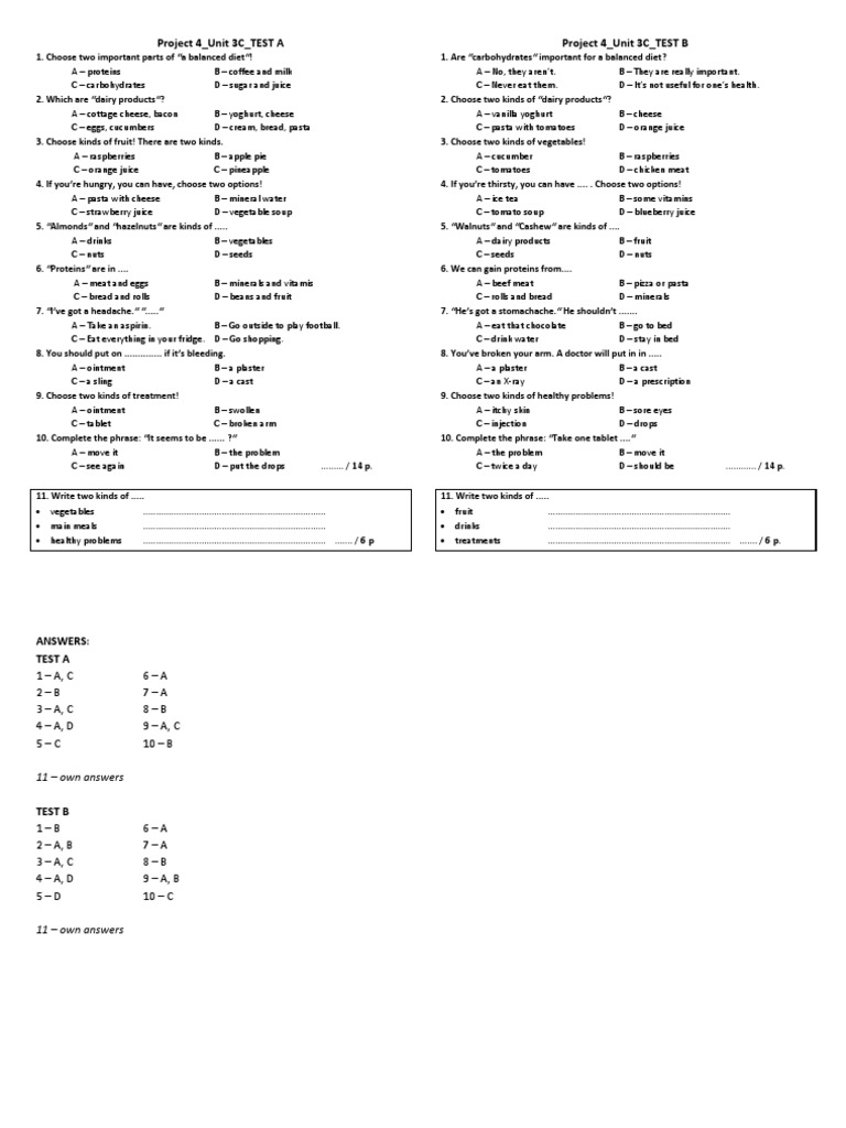 Project 4 - Unit 3 - TEST 3C | Download Free PDF | Juice | Diet & Nutrition