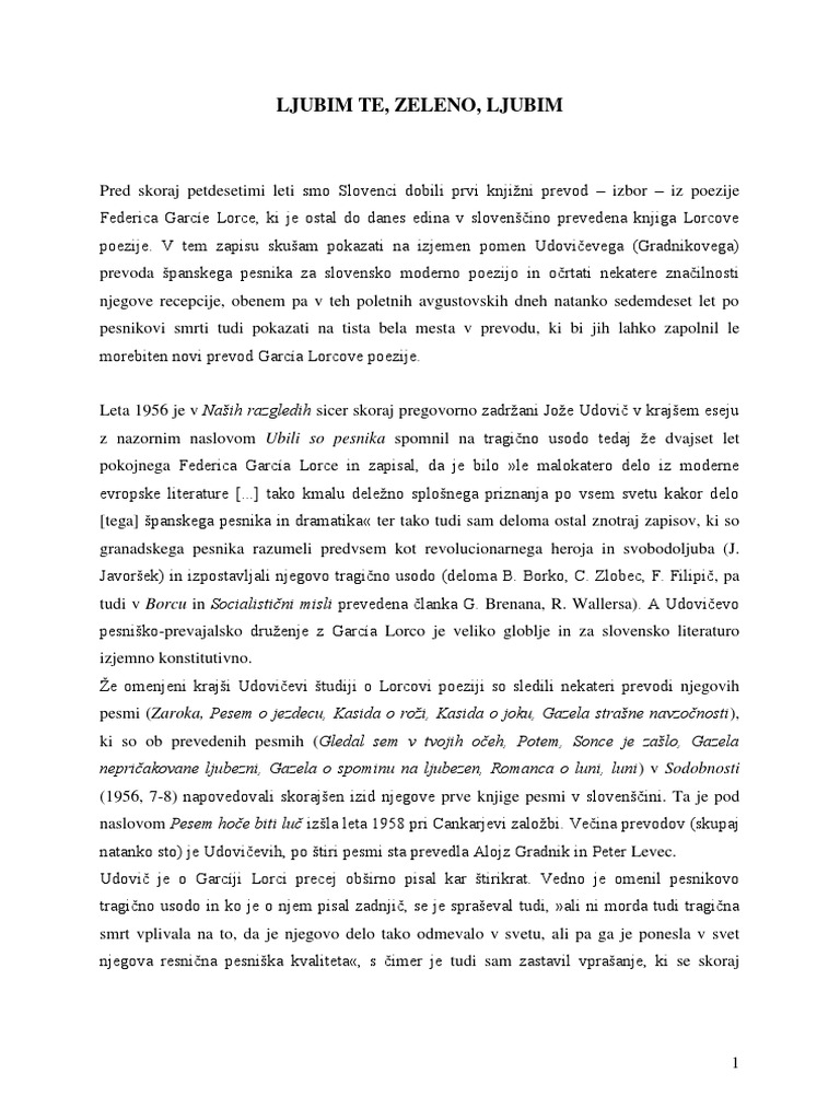 Sodobnost Ljubim Te Zeleno | PDF