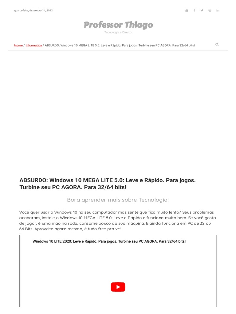 ABSURDO - Windows 10 MEGA LITE 5.0 - Leve e Rápido. para Jogos. Tu | PDF | Microsoft Windows ...