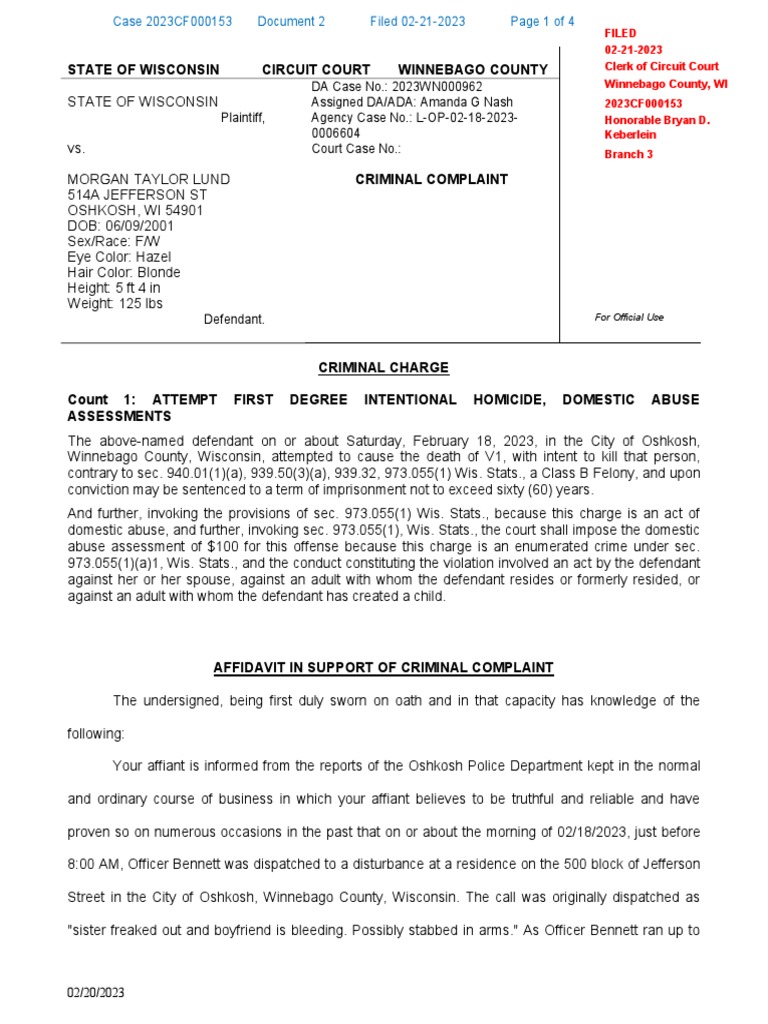 Morgan Lund Stabs Boyfriend 19 Times | PDF | Wisconsin Circuit Courts ...