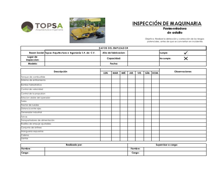 Checklist de Pavimentadora de Asfalto | PDF