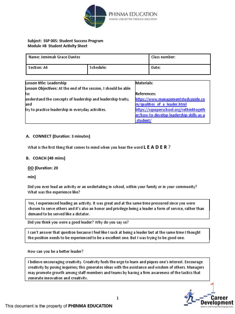 SSP005 - Module 8 - ACE MODULE - LEADERSHIP - SAS | PDF | Leadership ...