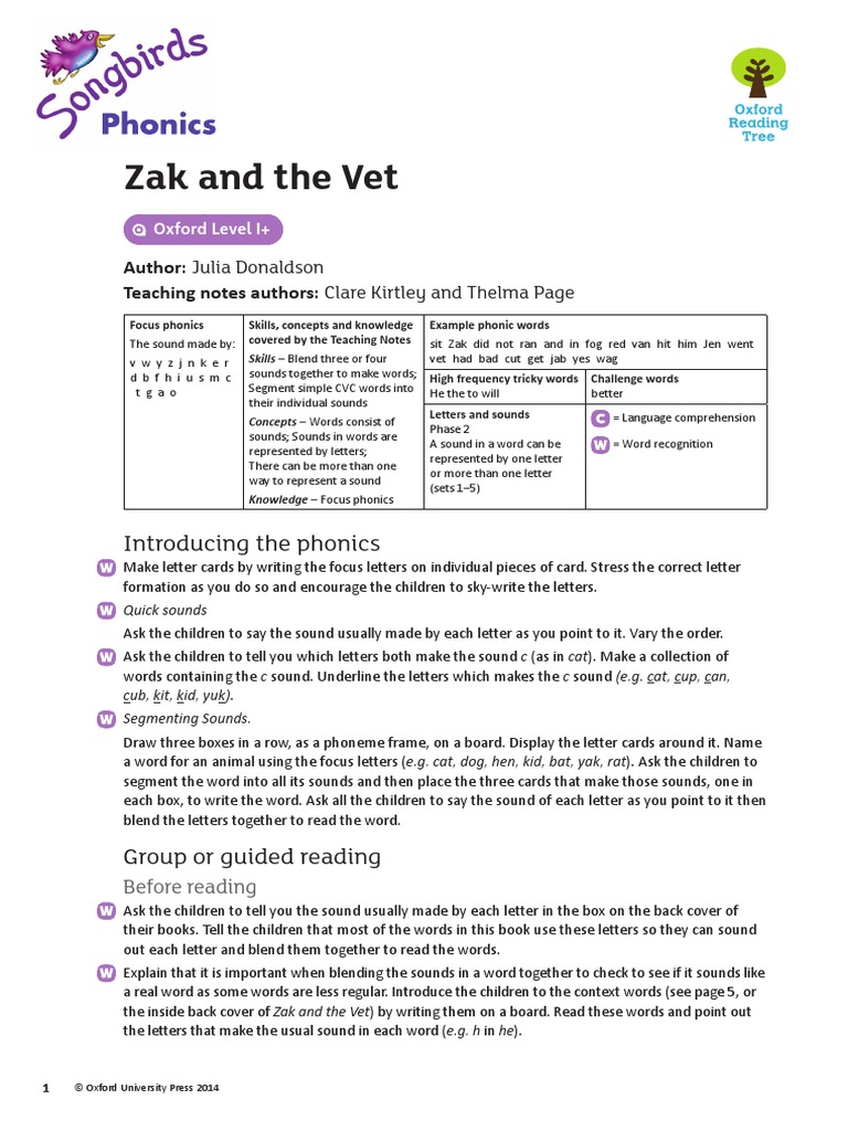 Zak and The Vet Teachers Notes | PDF | Phonics | Psycholinguistics