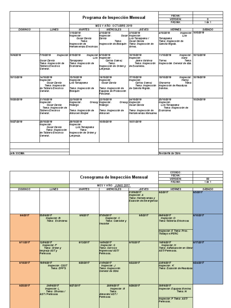 Programa de Inspección Mensual | PDF