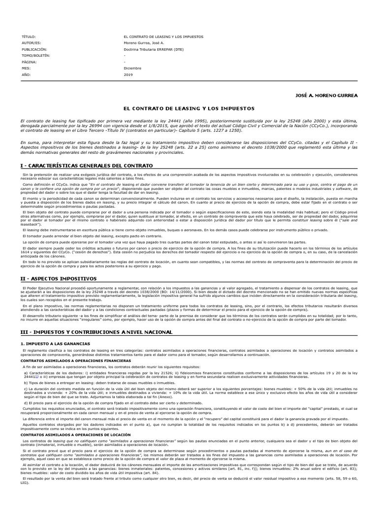 Leasing y su Tratamiento Impositivo | PDF | Impuestos | Impuesto sobre ...