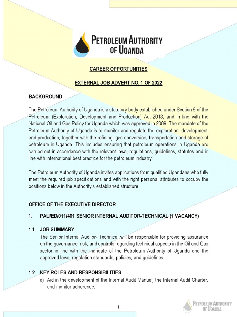 Employment Opportunities With The Petroleum Authority of Uganda | PDF ...
