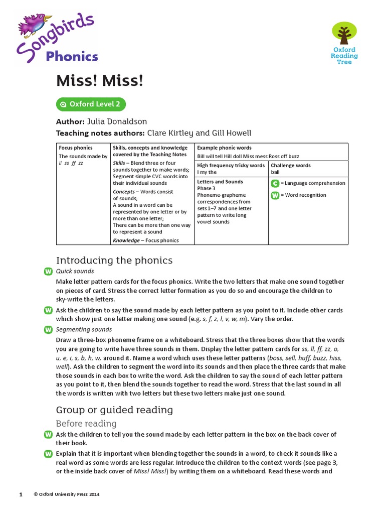 Miss Miss Teachers Notes | PDF | Phonics | Cognitive Psychology