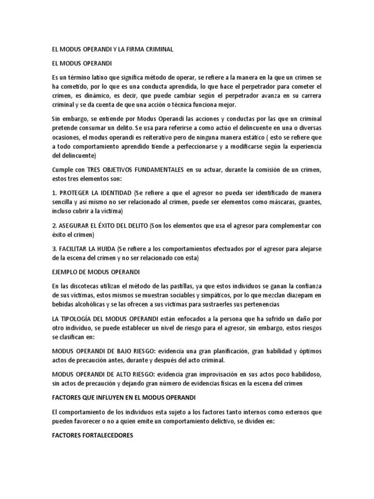 El Modus Operandi y La Firma Criminal | PDF | Crímenes | Crimen y violencia
