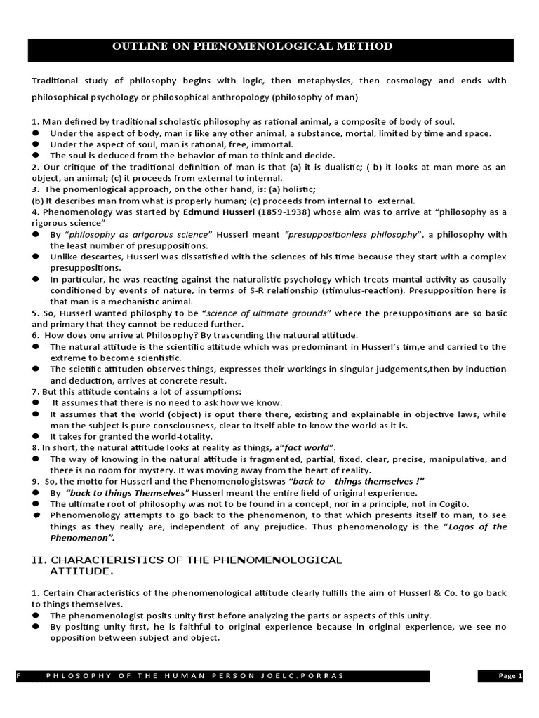 Outline On Phenomenologyical Method | PDF | Phenomenology (Philosophy ...