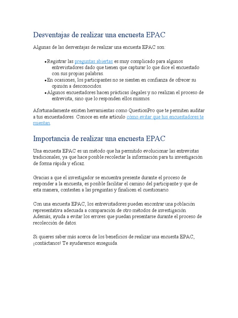 Desventajas de Realizar Una Encuesta EPAC | PDF