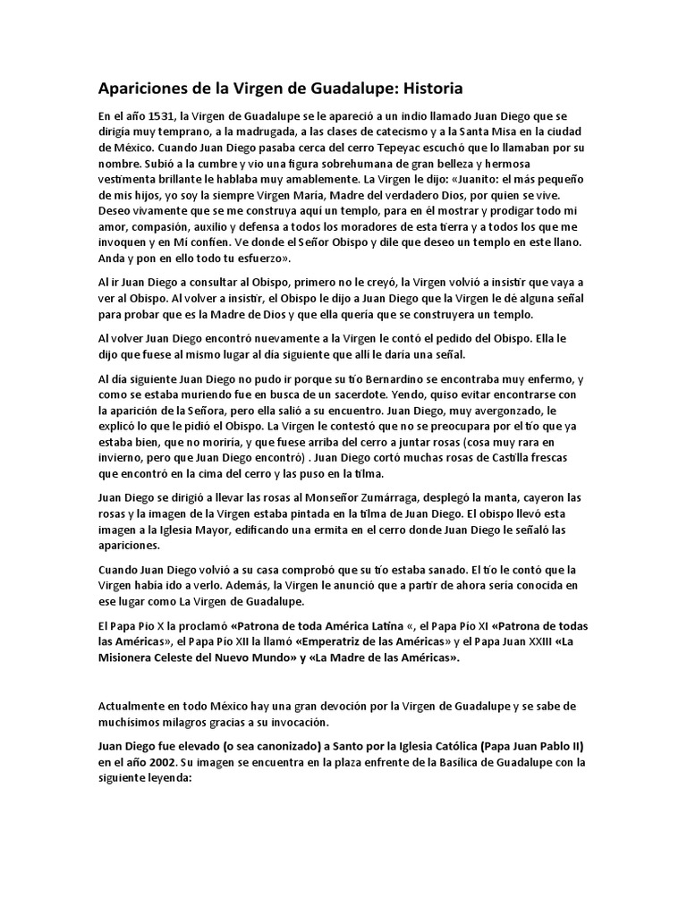Apariciones de La Virgen de Guadalupe | PDF | María, madre de Jesús ...