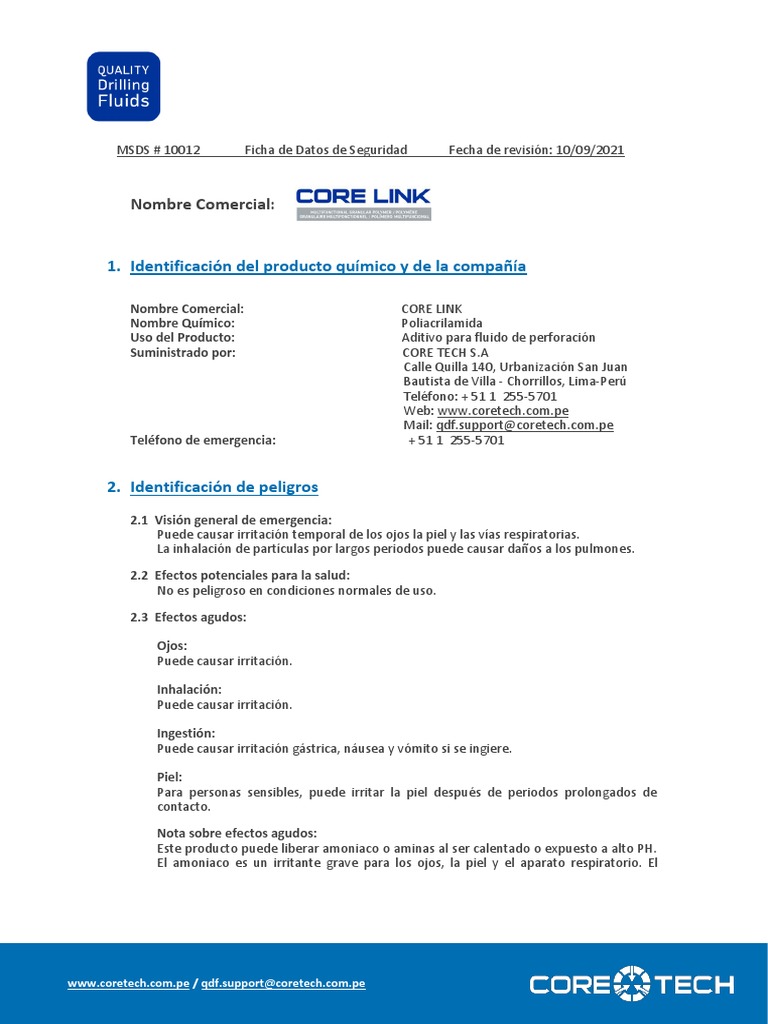 Core Link Msds Revrh | PDF | Amoníaco | Agua