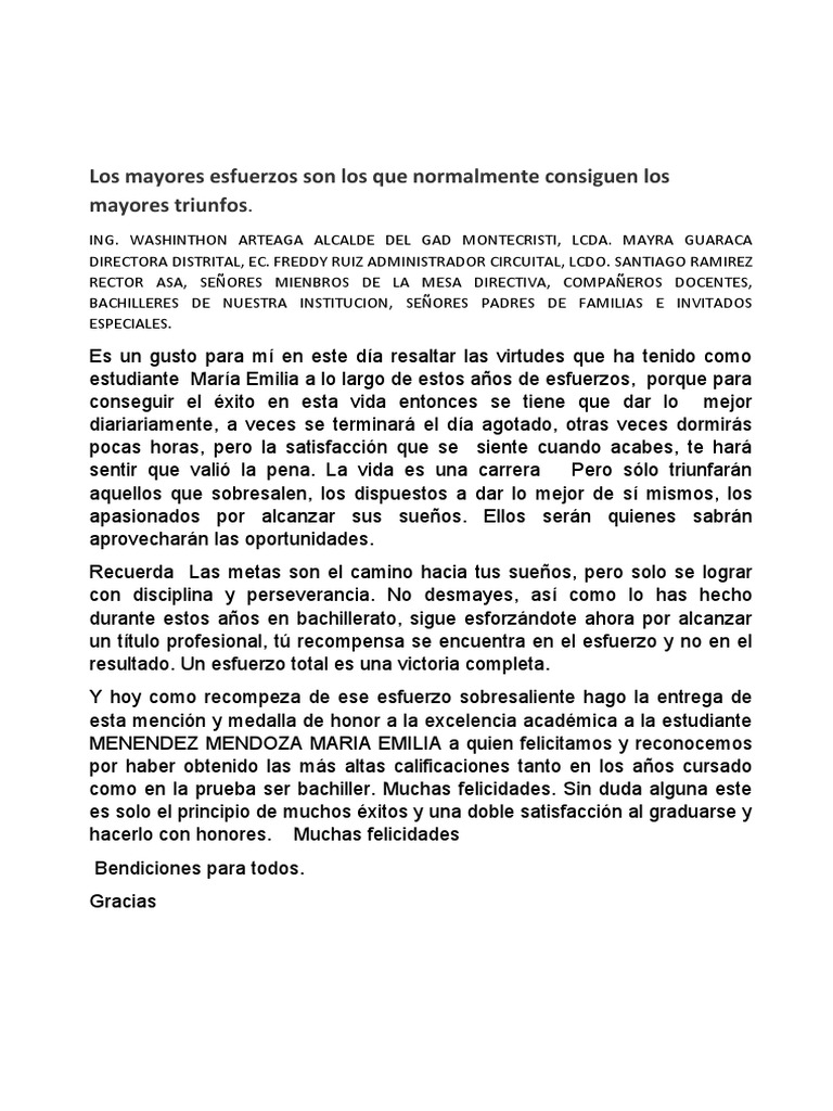 Discurso para Buen Estudiante | PDF