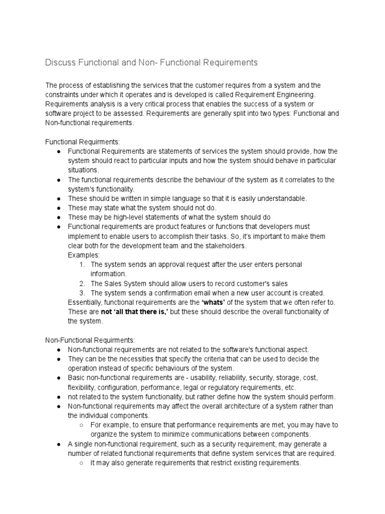 Discuss Functional and Non - Functional Requirements | PDF | Systems Theory | Information Technology