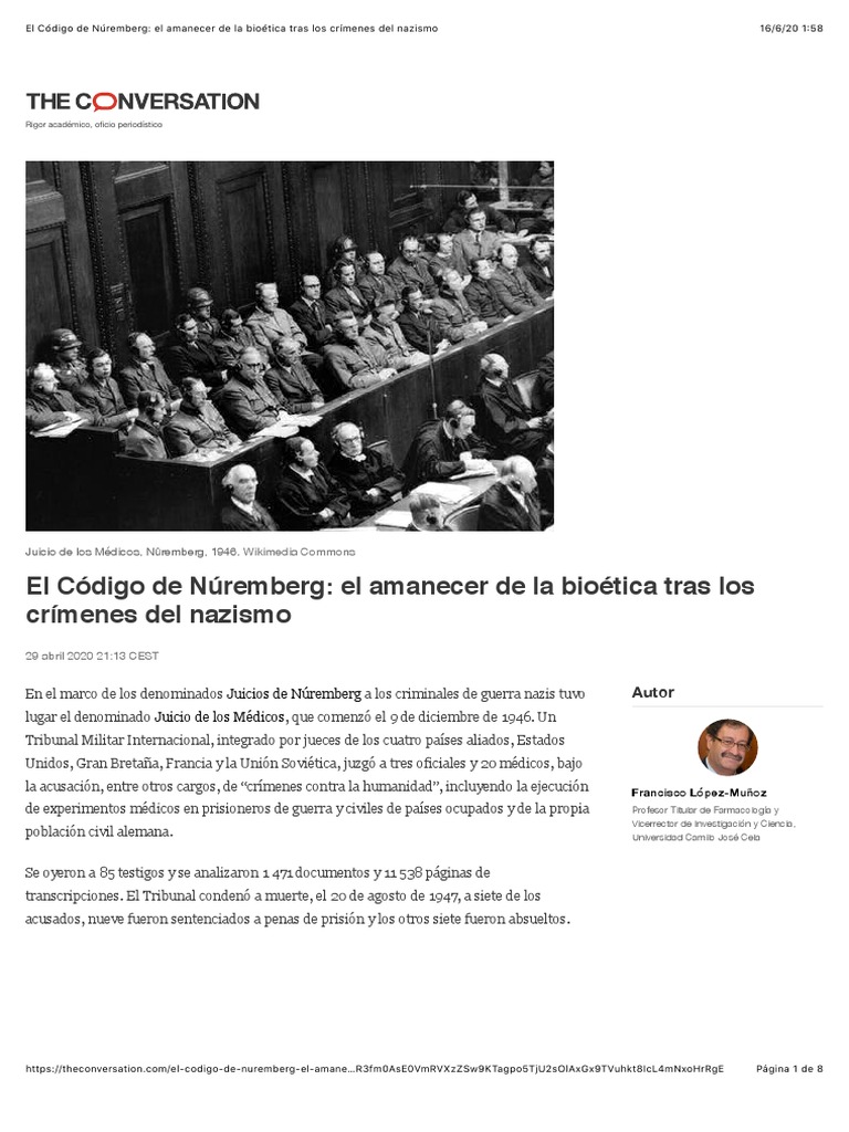 El Código de Núremberg: El Amanecer de La Bioética Tras Los Crímenes ...