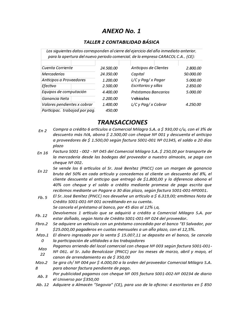 Anexo Taller 2 u3. 2s Contabasica 2022-2023 | PDF | Bancos | Crédito