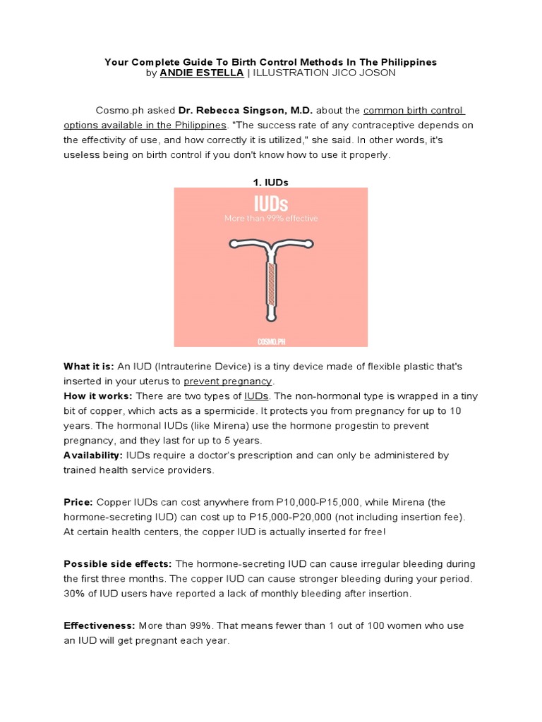 Your Complete Guide To Birth Control Methods In The Philippines Pdf