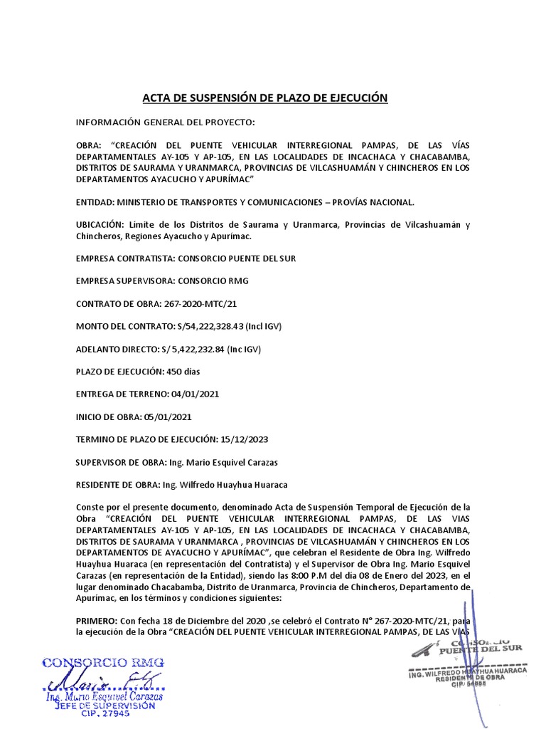 Acta de Suspension de Plazo de Ejecucion Debido Al Pato | PDF | Economias