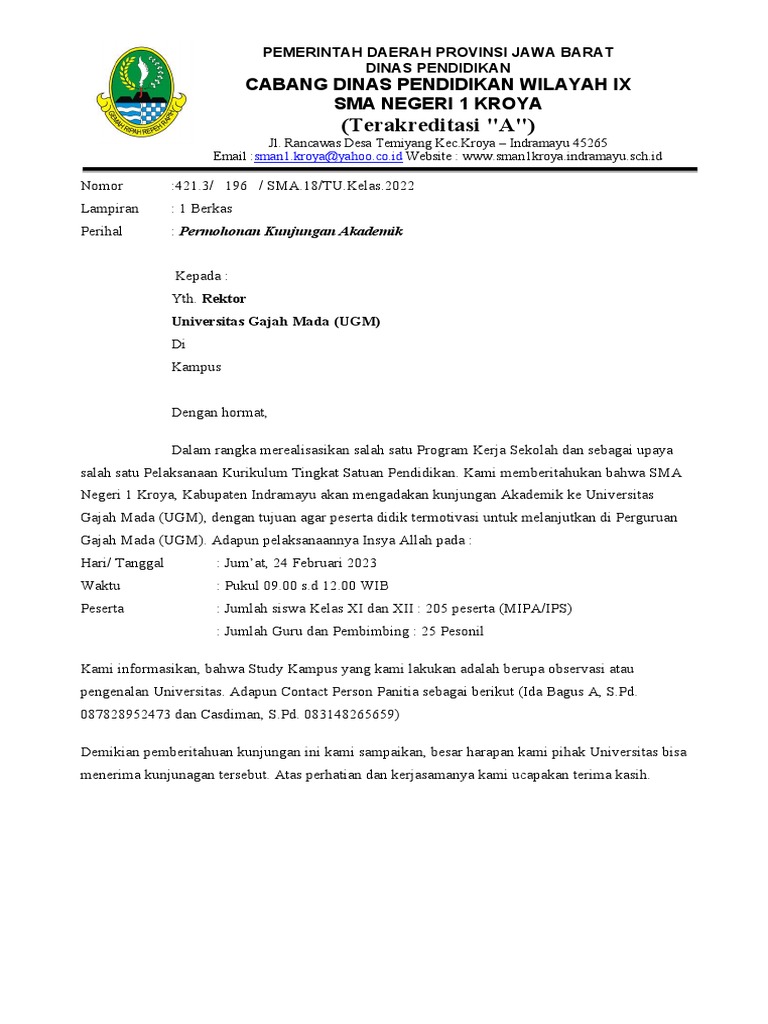 surat pengantar kunjungan UGM | PDF