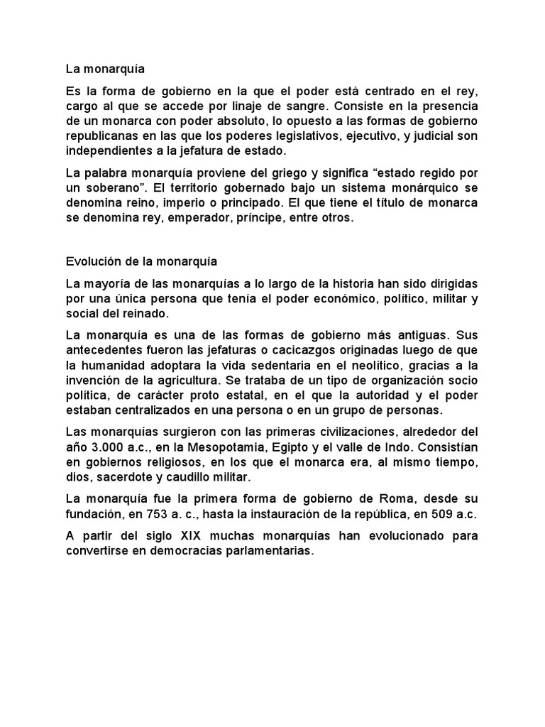 Definición y Evolución de la Monarquía | PDF | Monarquía | Monarca