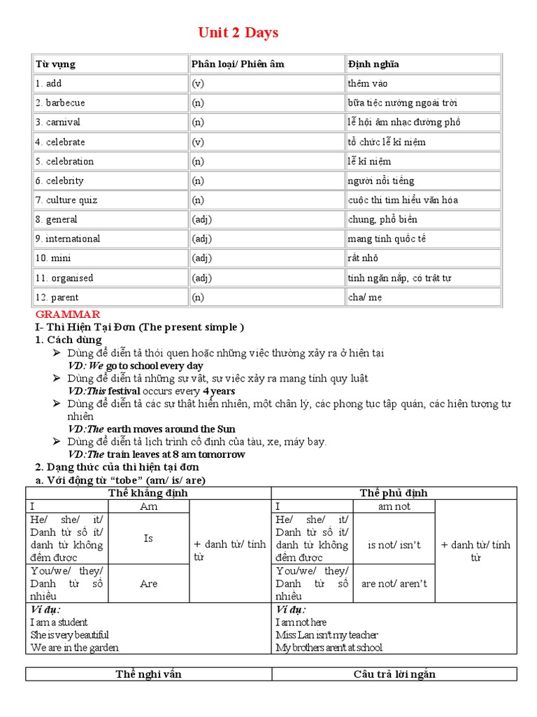 unit 2 Days bản GV | PDF