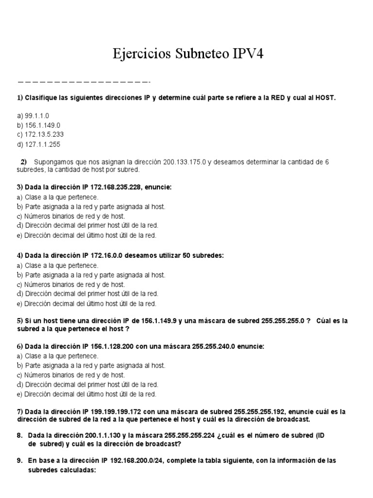 Ejercicios Subneteo Común | PDF | Dirección IP | Enrutamiento