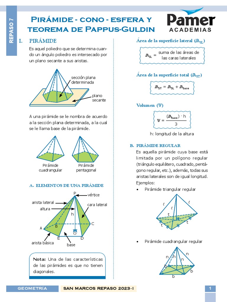 Geom - R7 - Pirámide - Cono - Esfera y Teorema de Pappus - Guldin | PDF ...