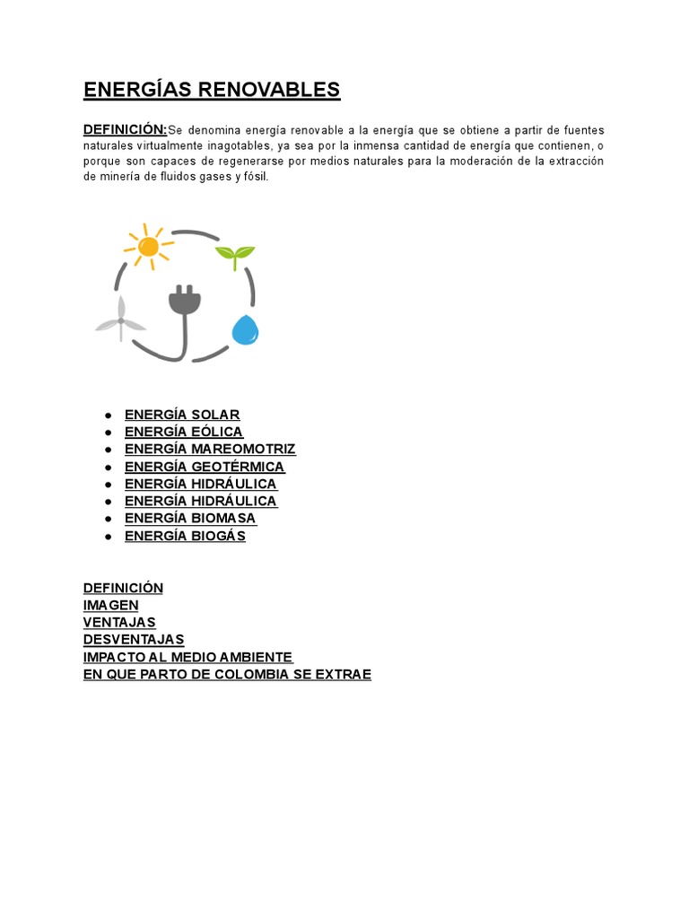 Tipos y Ventajas de Energías Renovables | PDF | Energía renovable ...