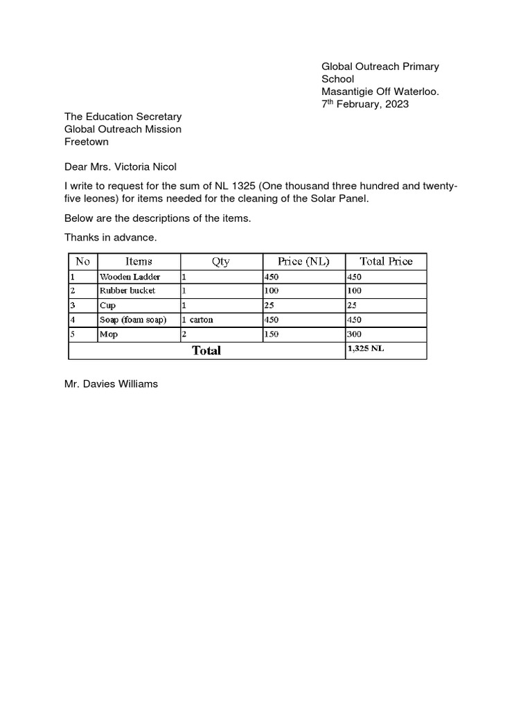 Cleaning Items PDF