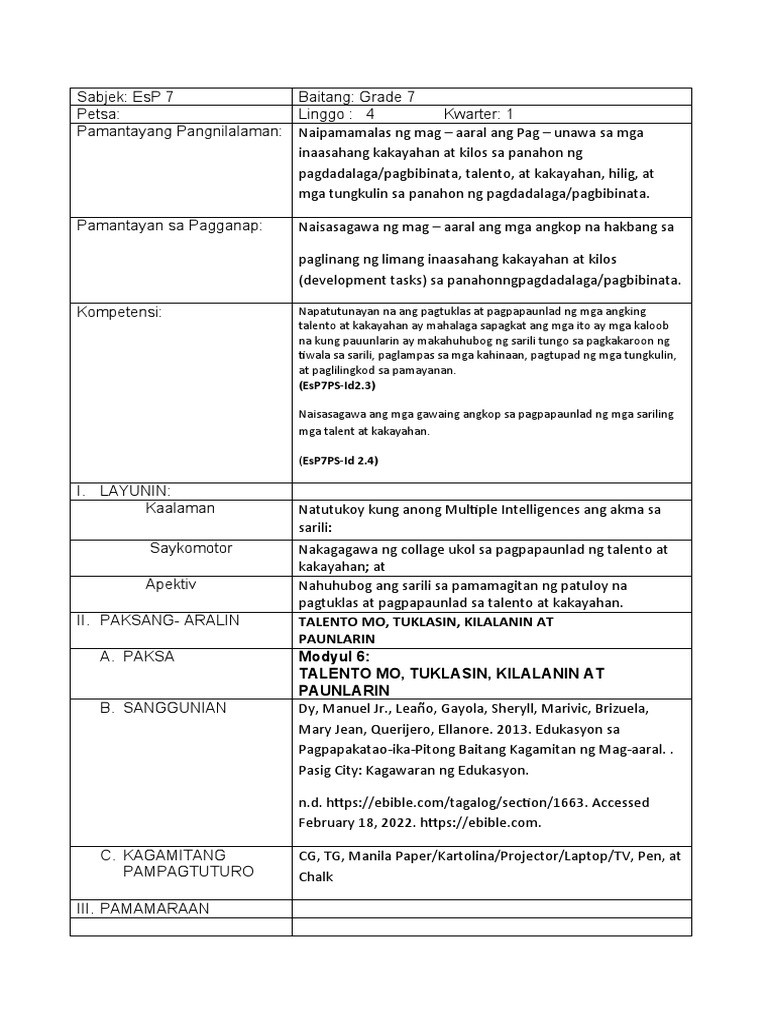 Lesson Plan_EsP7_Q1_Session4 | PDF