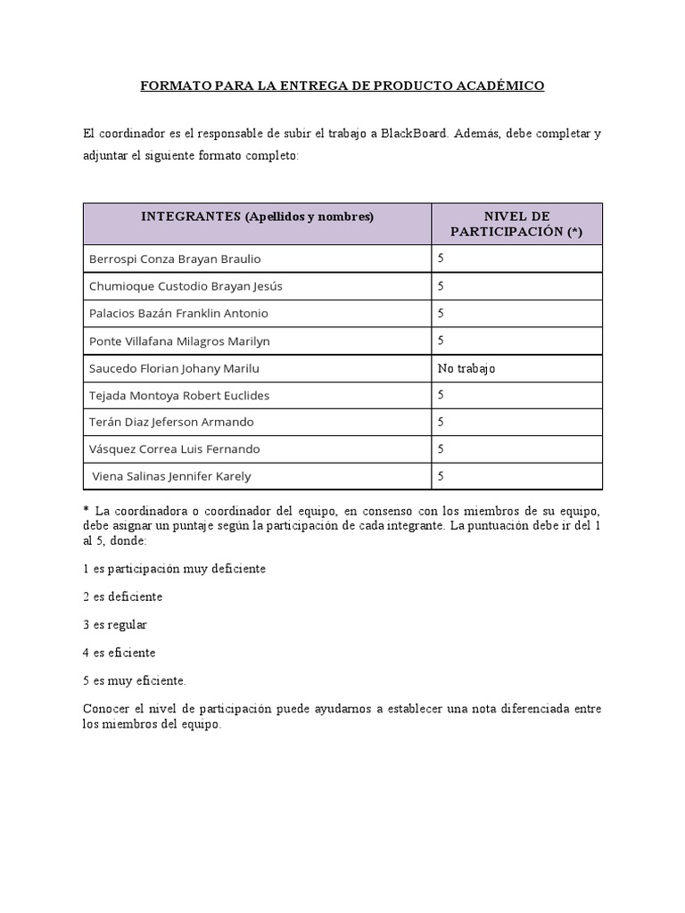 Formato de Participación de Integrantes | PDF