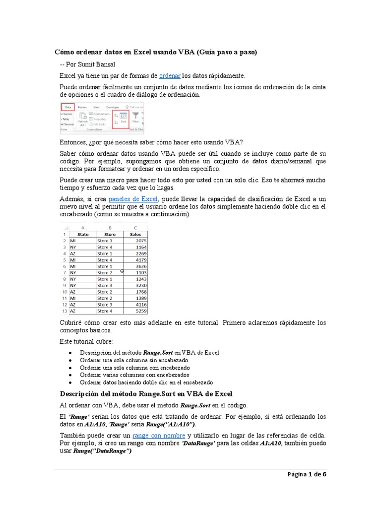 Ordenar Datos en Excel con VBA | PDF | Microsoft Excel | Gestión de tecnología de la información