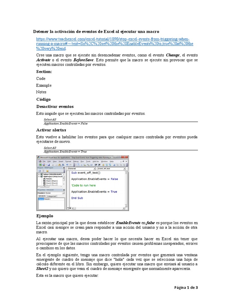 Detener La Activación de Eventos Al Ejecutar Una Macro | PDF | Macro ...
