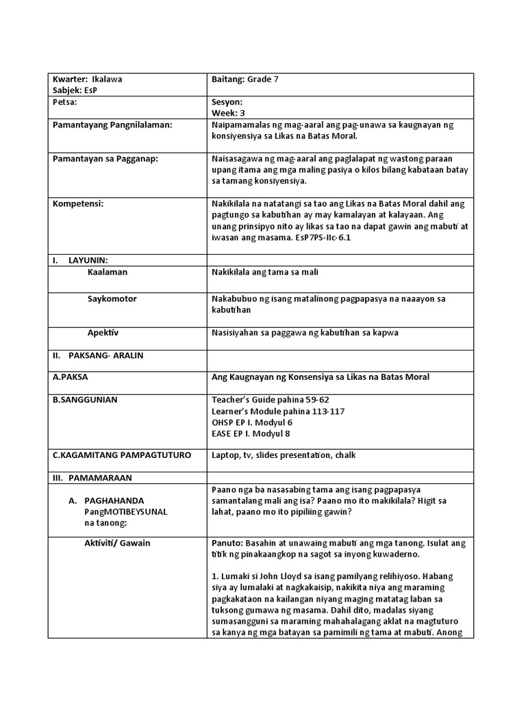 EsP7 DLP Q2 W3 | PDF