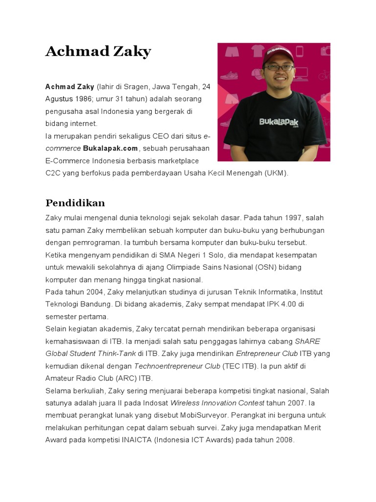Achmad Zaky: Pendiri Bukalapak dan Pionir UKM Online | PDF