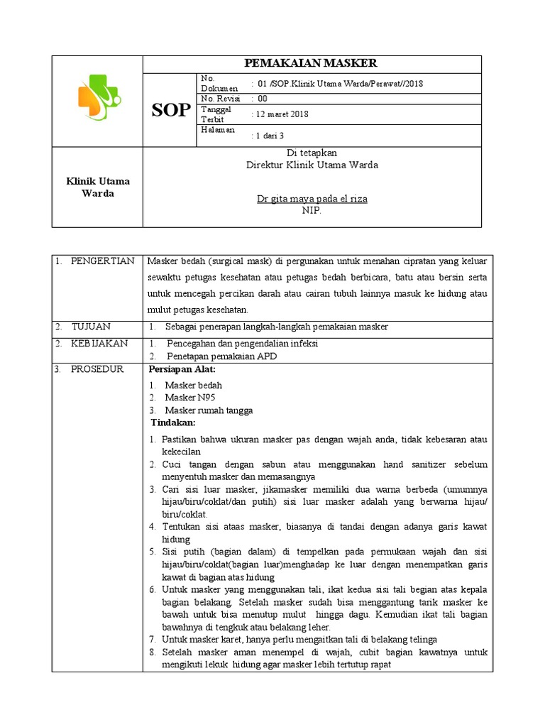 7.sop - Pemakaian Masker | PDF