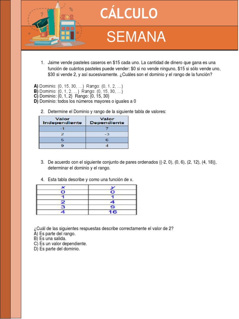 TALLER Dominio y Rango de Una Función | PDF