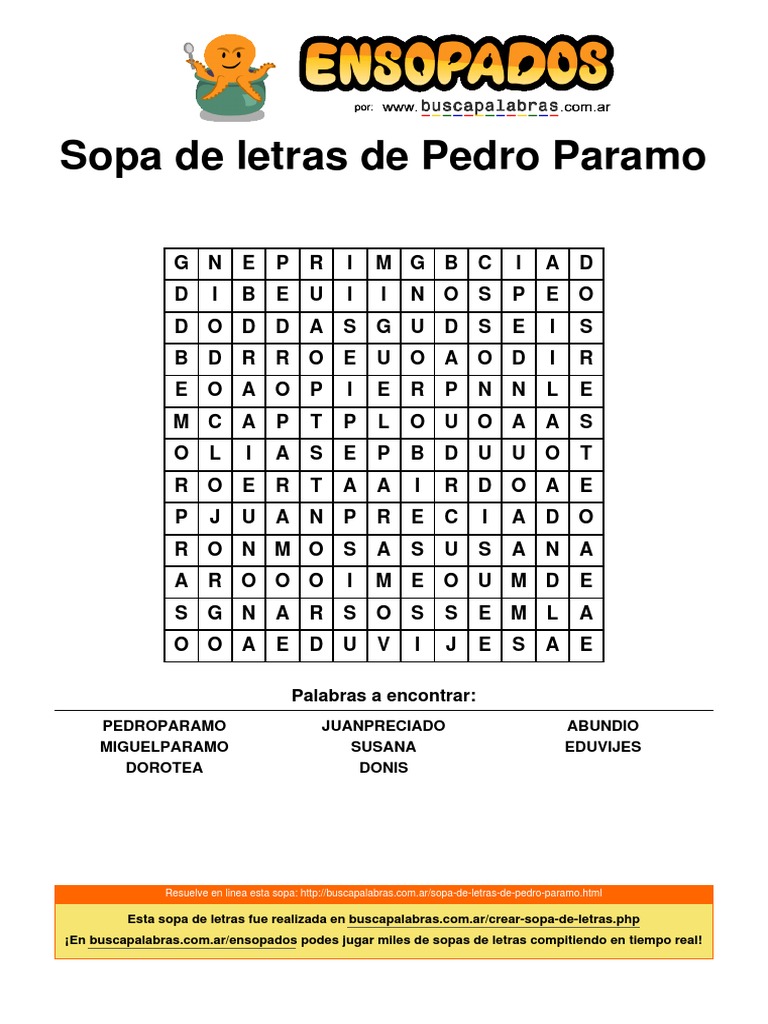 sopa-de-letras-de-pedro-paramo AGUIRRE | PDF