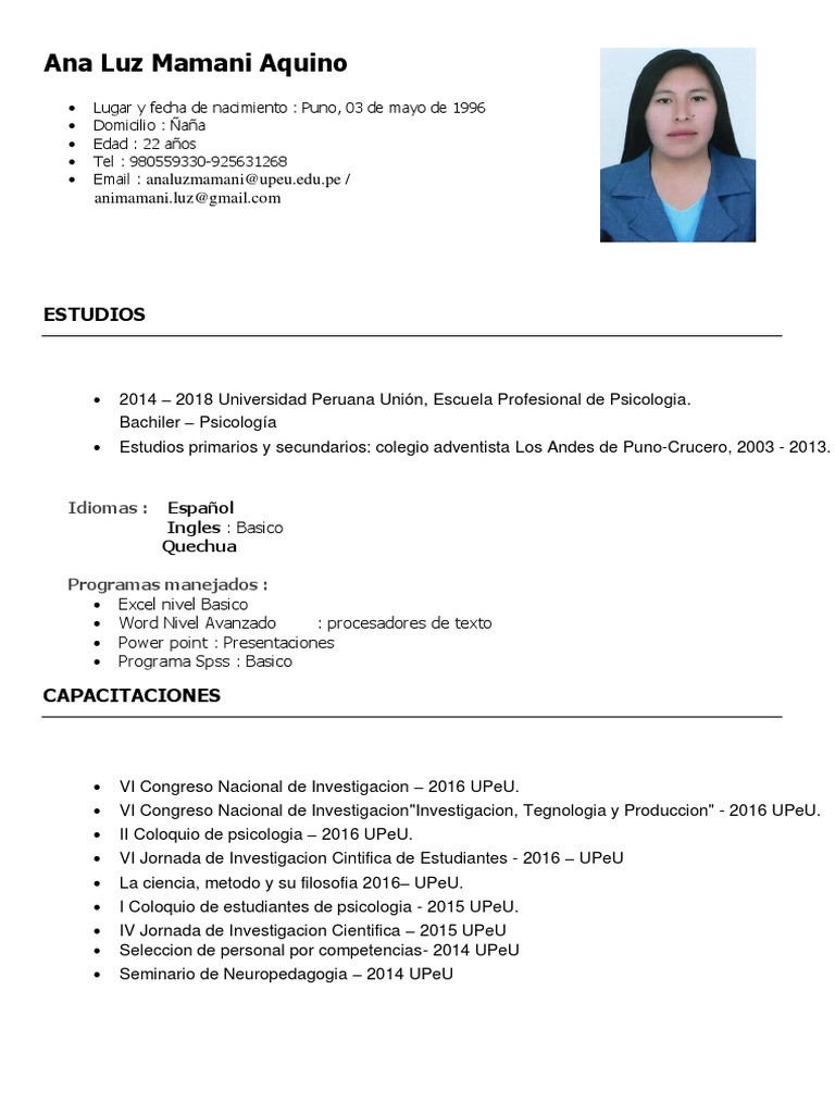 Formación y Experiencia en Psicología UPeU | PDF | Sicología