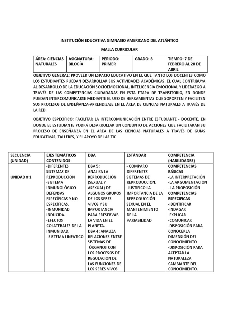 Currículo de Biología Grado 8° y 9° | PDF | Adn | Enseñando