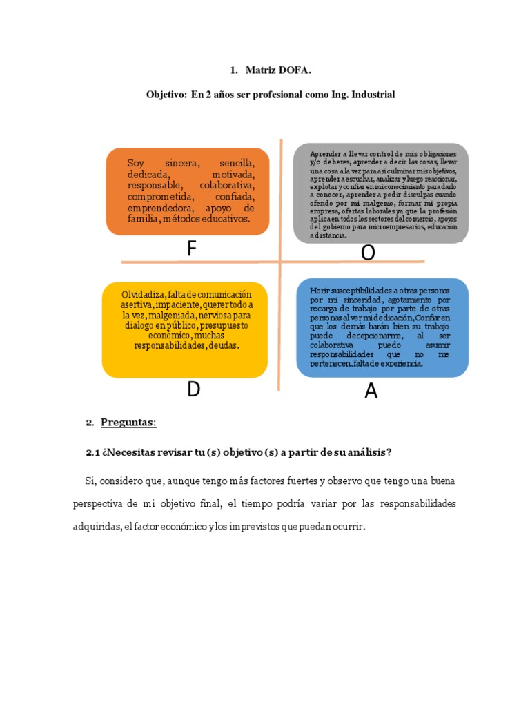 Matriz Dofa 1 | PDF | Pensamiento | Análisis FODA