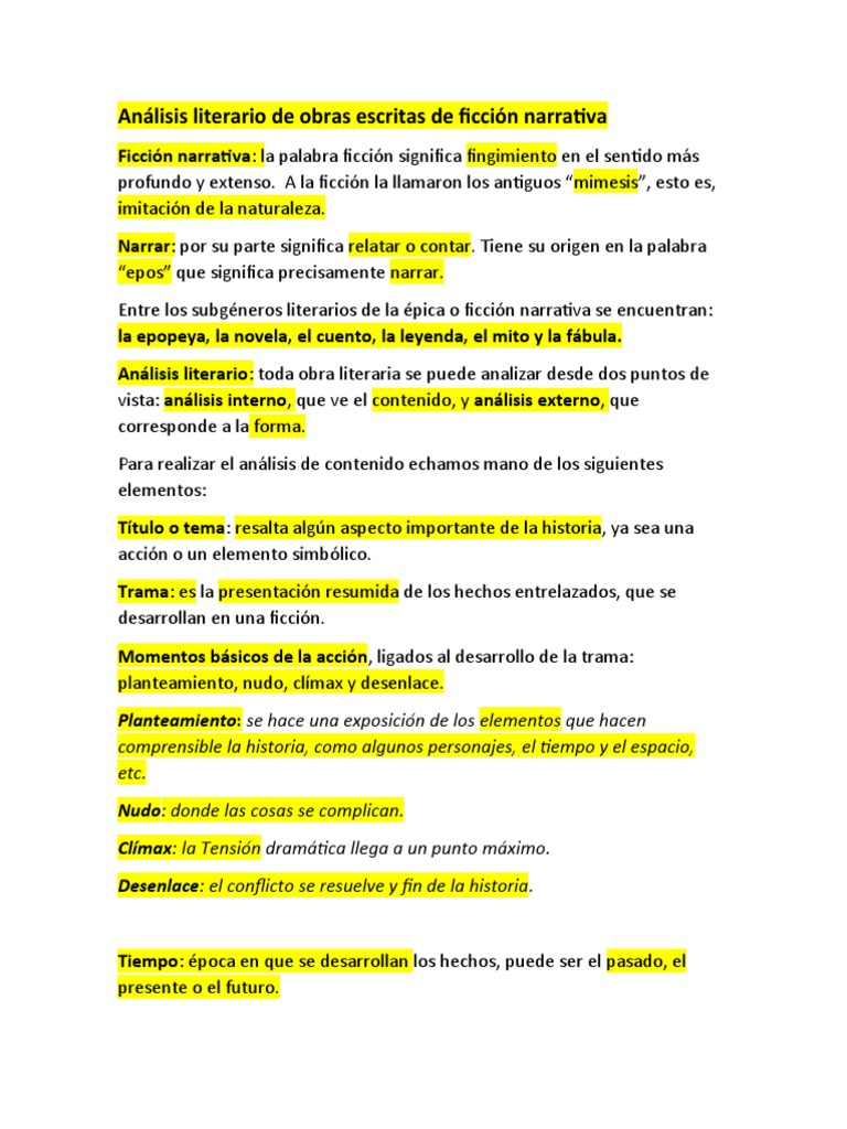 Análisis Literario de Obras Escritas de Ficción Narrativa | PDF