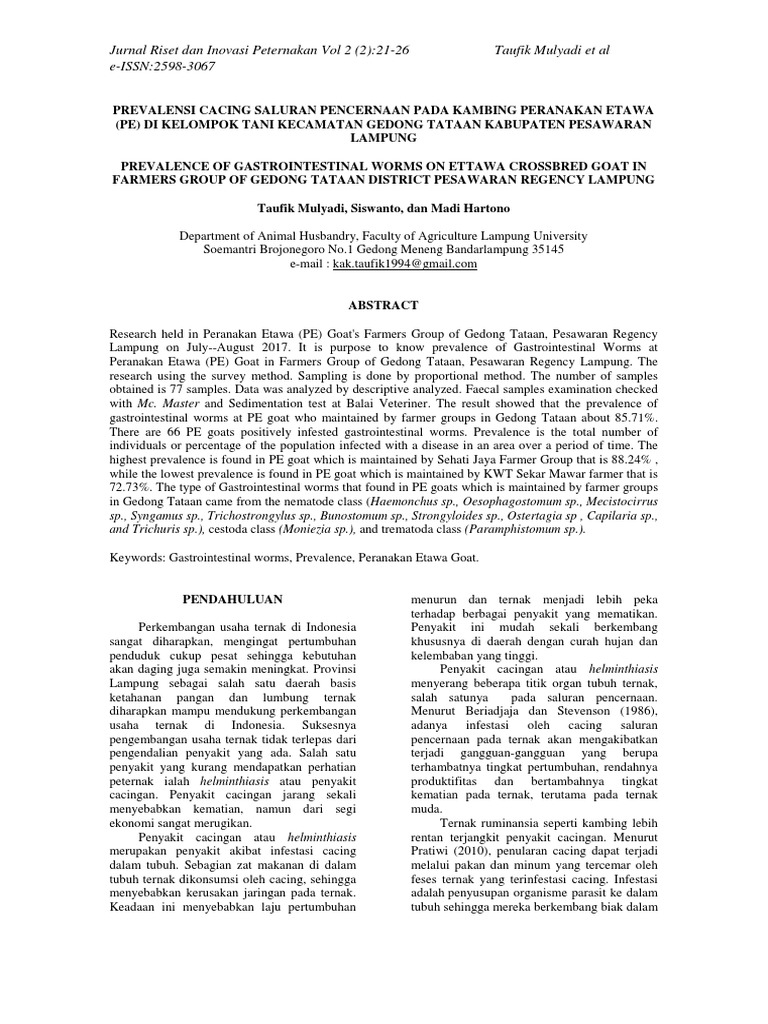 Jurnal Mh-Prevalensi Cacing | PDF | Medicine | Parasitology