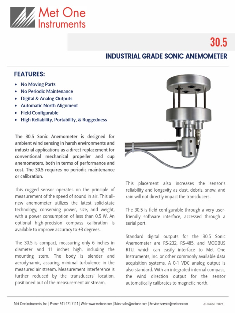 30.5 Sonic Anemometer Data Sheet Rev B | PDF | Compass | Sensor