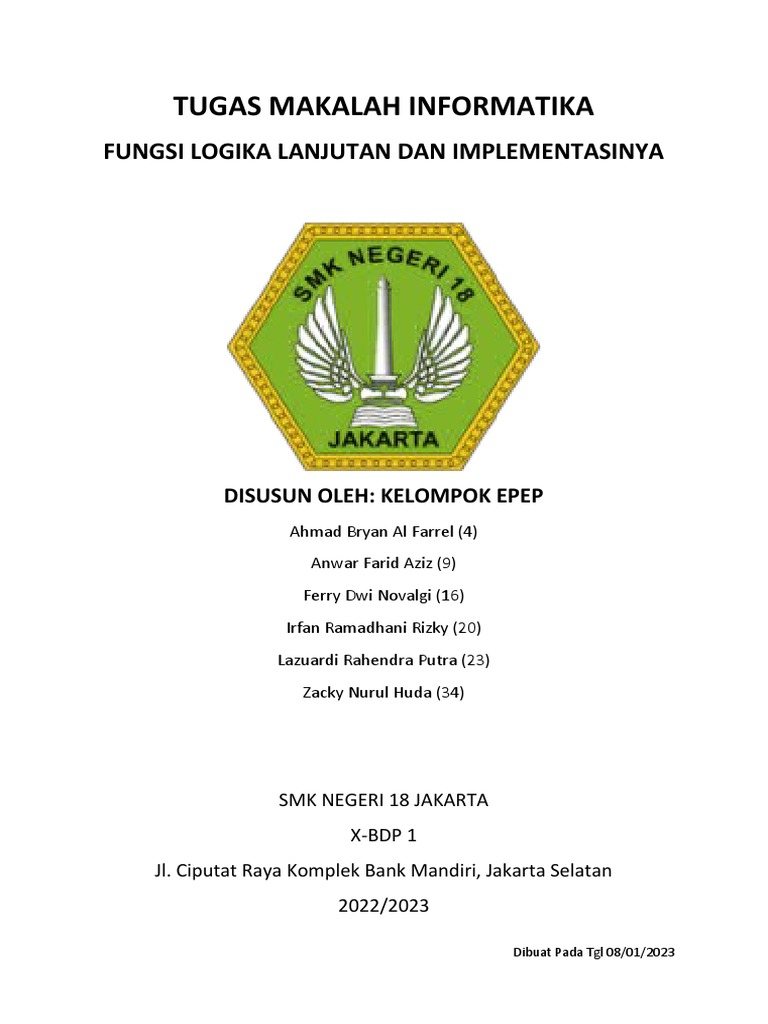 Tugas Makalah Informatika Fungsi Logika Dan Implementasinya Epep | PDF | Karier & Perkembangan ...