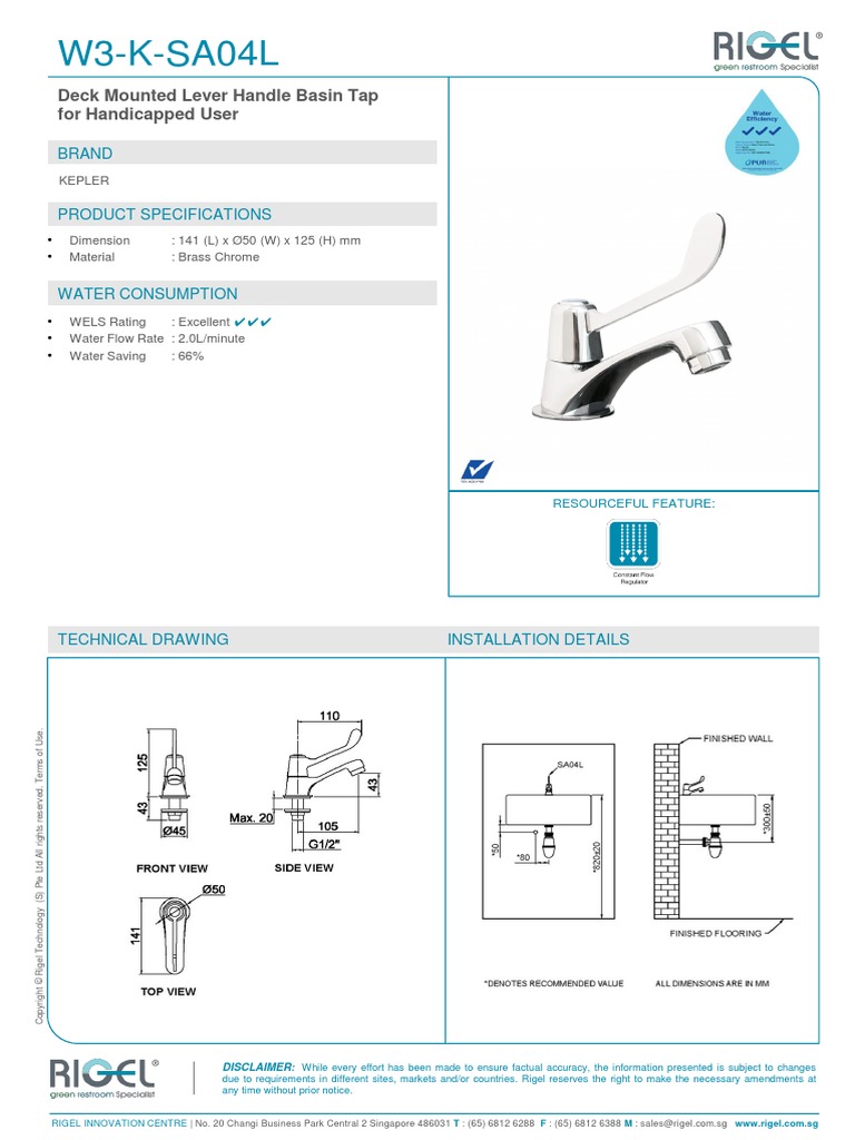 W3-K-SA04L: Deck Mounted Lever Handle Basin Tap For Handicapped User | PDF | Copyright Law