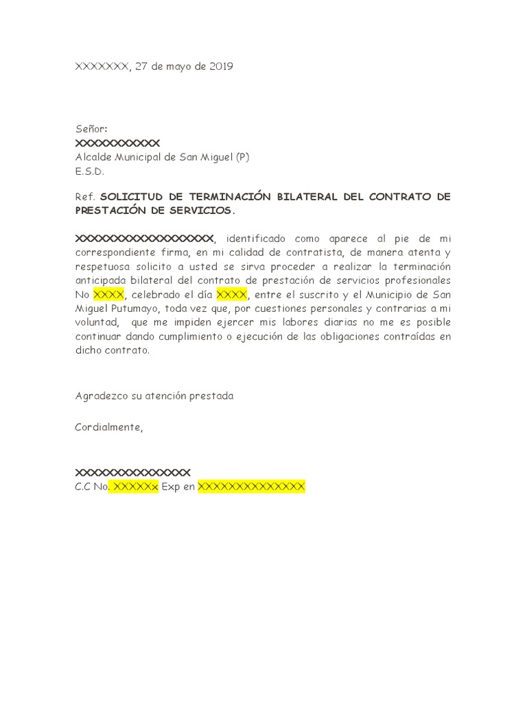 Carta de Terminación de Contrato de Prestación de Servicios | PDF