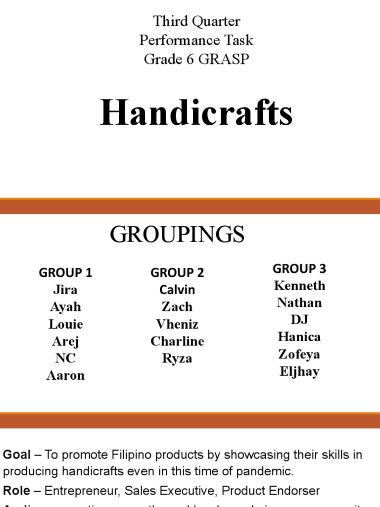 Third Quarter Performance Task Grade 6 GRASP: Handicrafts | PDF | Art ...