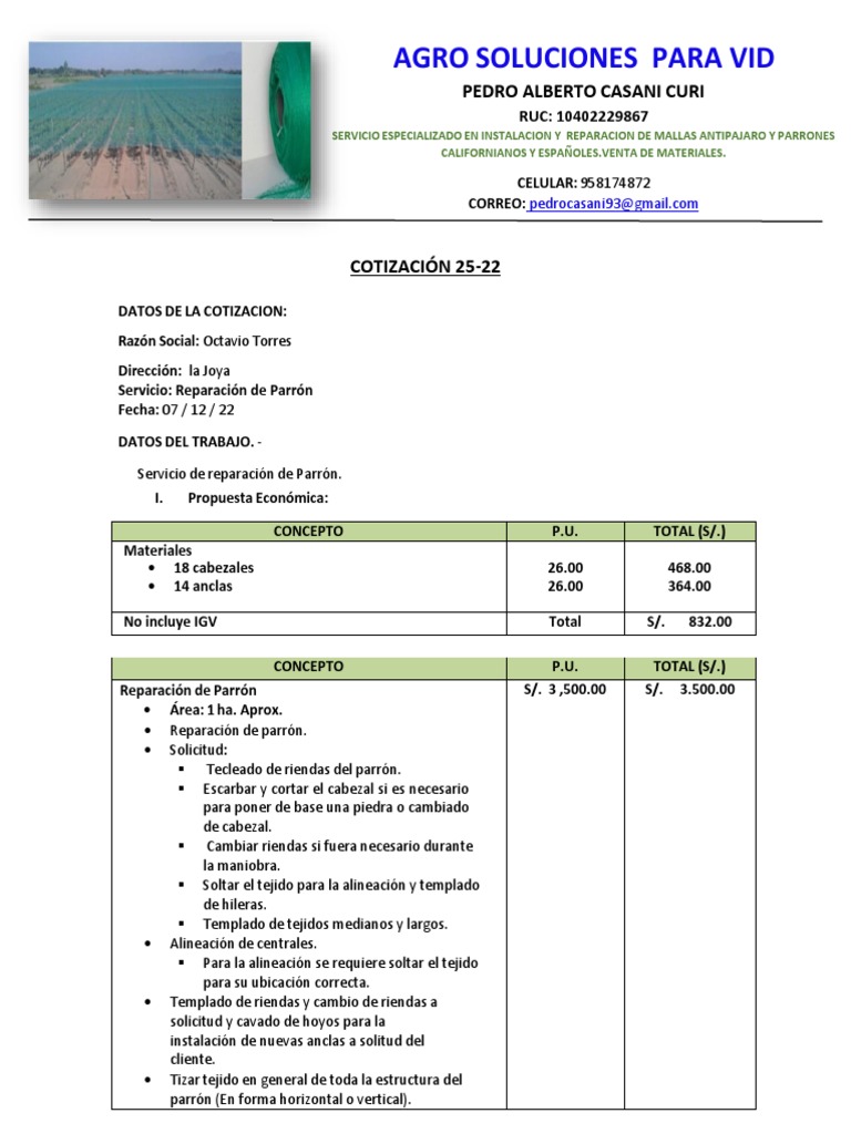 Cotización 24-22 Reparacion de Parron... | PDF