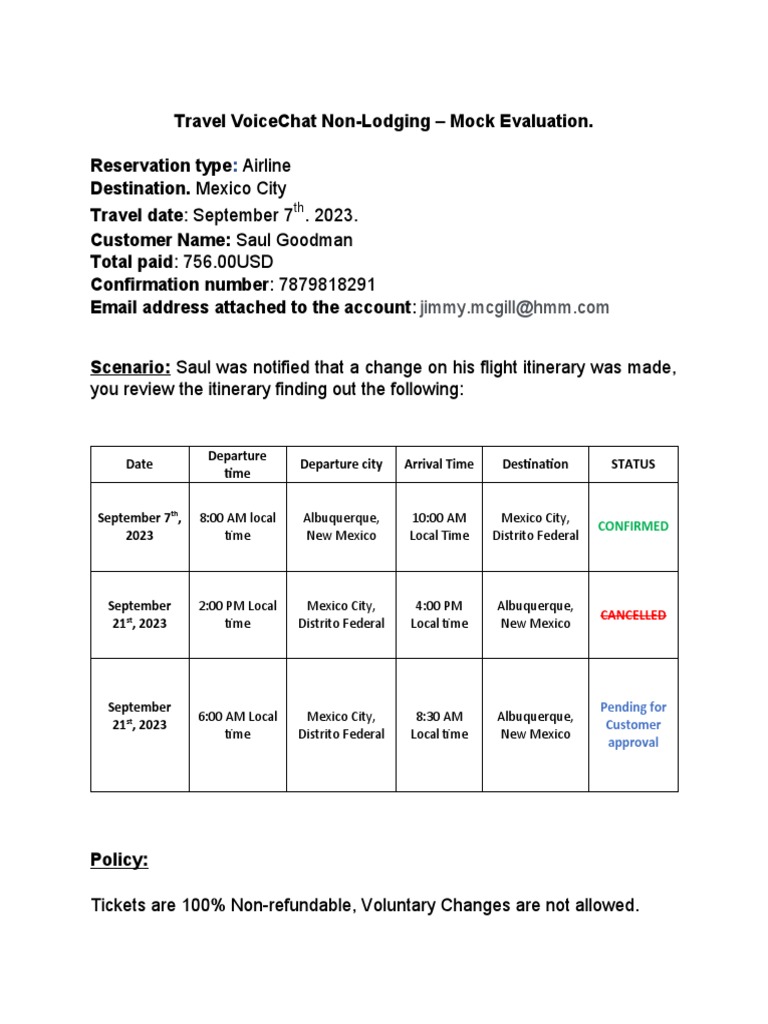 Updated Mock Scenario - Travel VoiceChat | PDF | Aviation | Transport